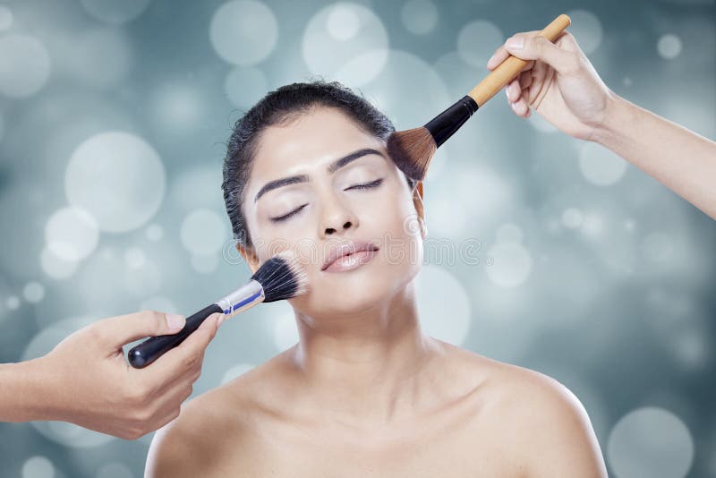 Two Makeup Artist Hands Apply Makeup Stock Image - Image of closeup ...