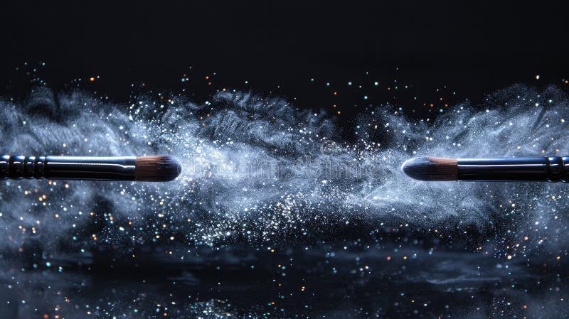 Two Makeup Brushes Clashing with Powder Explosion Stock Photo - Image ...