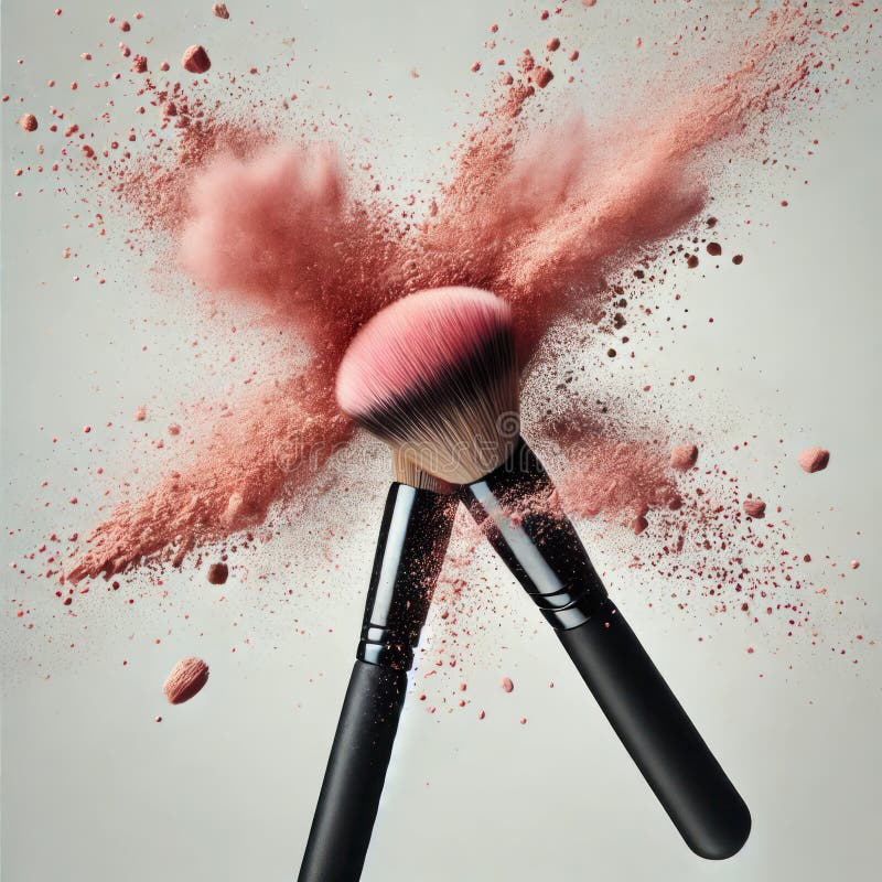 Dynamic Makeup Brushes with Powder Explosion in Action Shot Stock ...