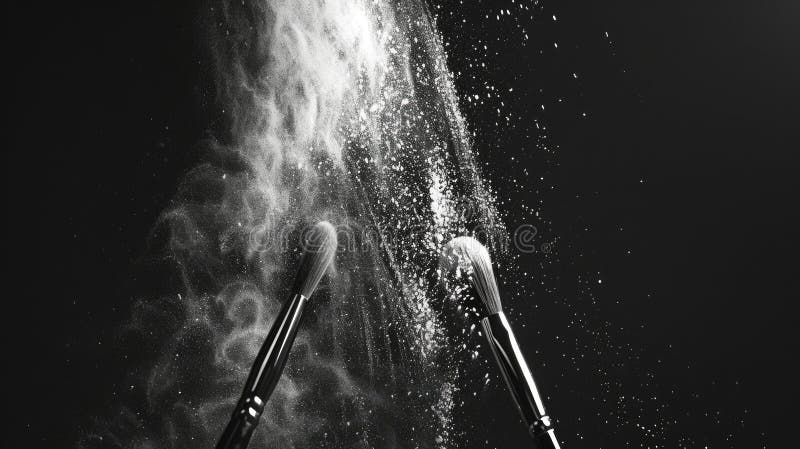 Makeup Brushes Creating Explosive Powder Art in Motion Stock Image ...