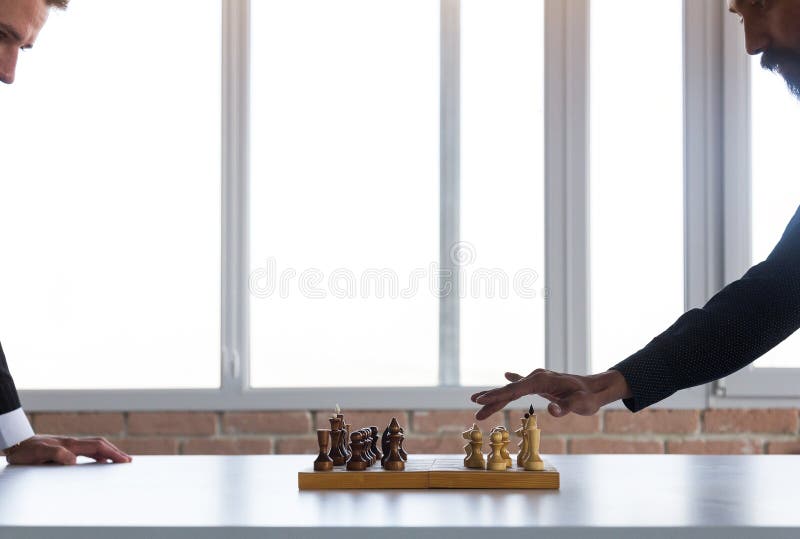 Two Male Businessmen, Rivals are Playing Chess. Strategy and Rivalry ...