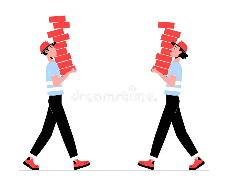 Construction Workers Carrying Bricks in Flat Vector Illustration ...