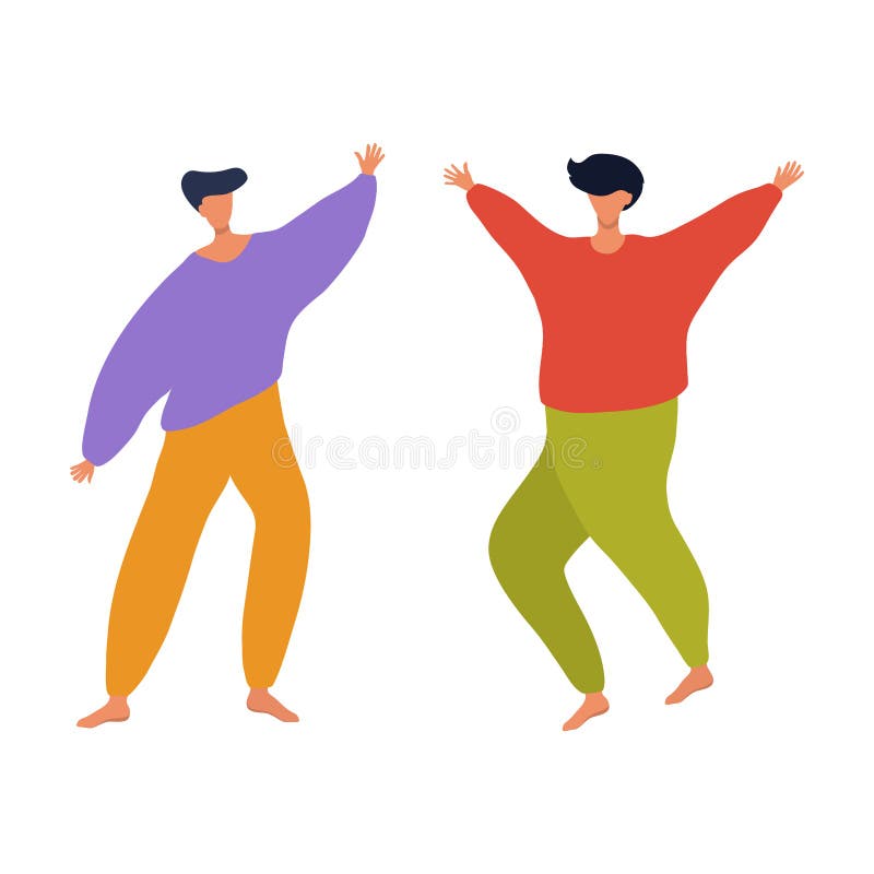 Two Male Disco Dancers in Flat Cartoon Design. Vector Minimalism. Stock ...