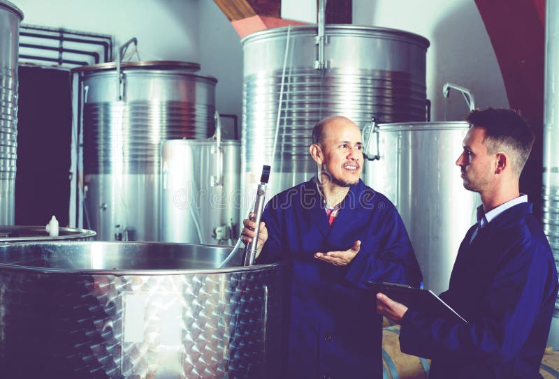 Two Male Employees at Winery Stock Photo - Image of looking ...