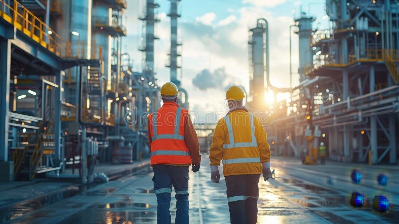 Two Male Engineers in Uniform Discuss Issues on the Refining and ...