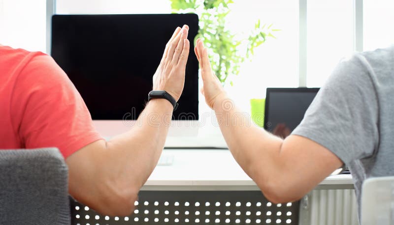 Two Male Hand in Office Hive Five Stock Image - Image of celebration ...