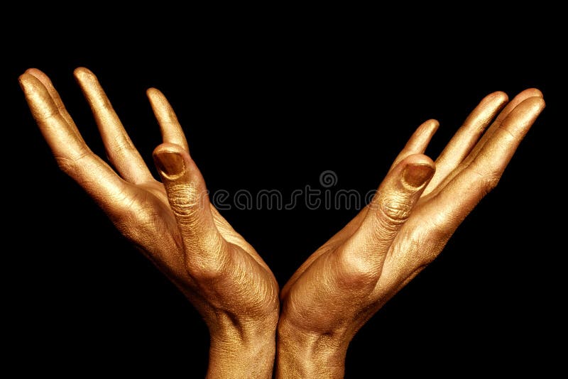 Two Male Hands in Gold Paint Isolated Stock Photo - Image of bright ...