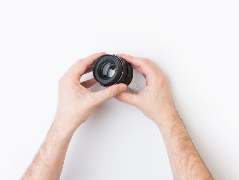 Two Male Hands Handling a Lens Stock Photo - Image of fingers, open ...
