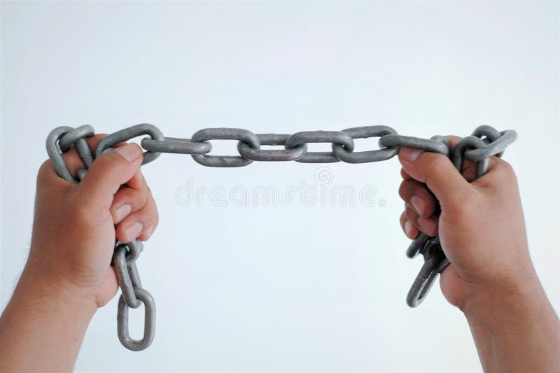 Two Male Hands Holding Iron Chains Stock Photo - Image of concept ...