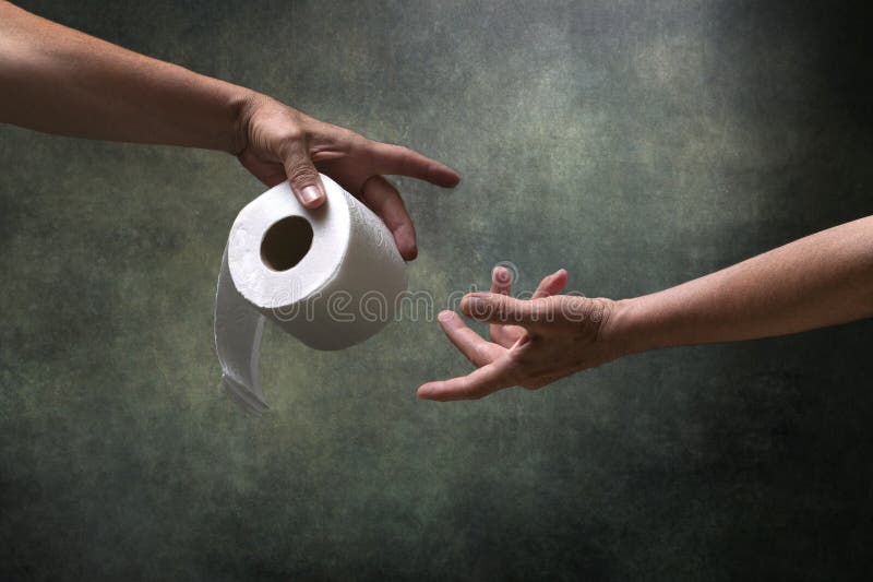 Two Male Hands with a Roll of Toilet Paper. Help Stock Image - Image of ...
