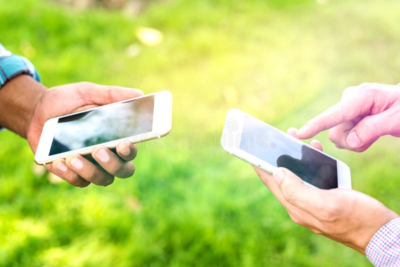 Close Up of Two Male Hands Using Smartphone Stock Photo - Image of cell ...