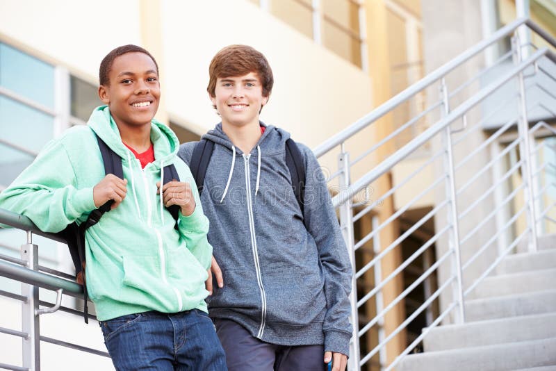 Two Male High School Students Standing Outside Building Stock Image ...