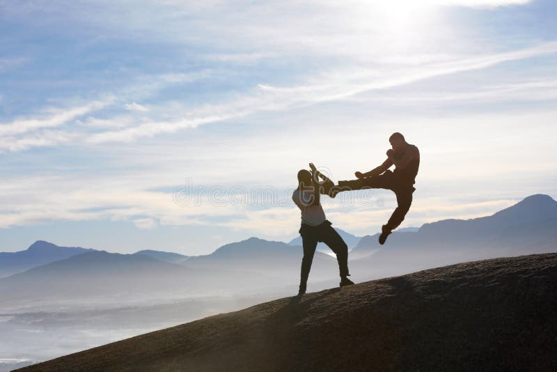 Two Male Kickboxers Fighting on a Mountain Top Stock Image - Image of ...