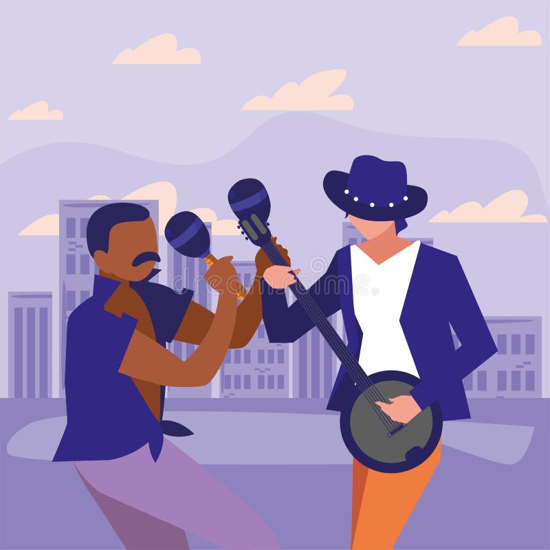 Two Male Musicians Musical Instruments Stock Illustration ...