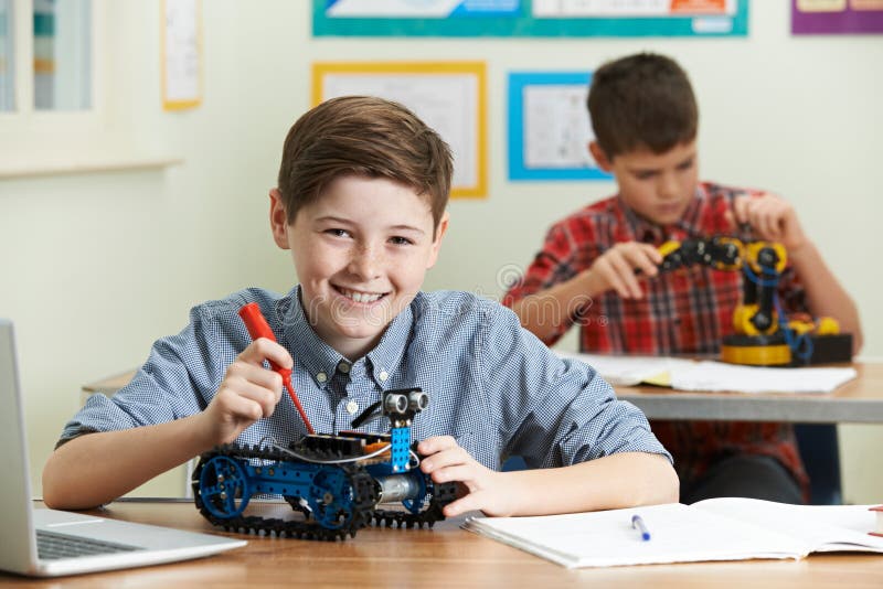 Two Male Pupils in Science Lesson Studying Robotics Stock Photo - Image ...