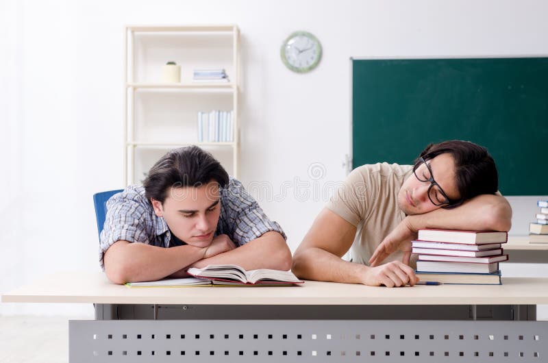 The Two Male Students in the Classroom Stock Photo - Image of napping ...