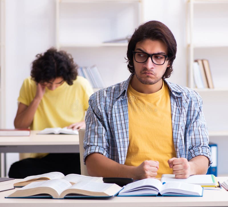 Two Male Students in the Classroom Stock Photo - Image of exhausted ...