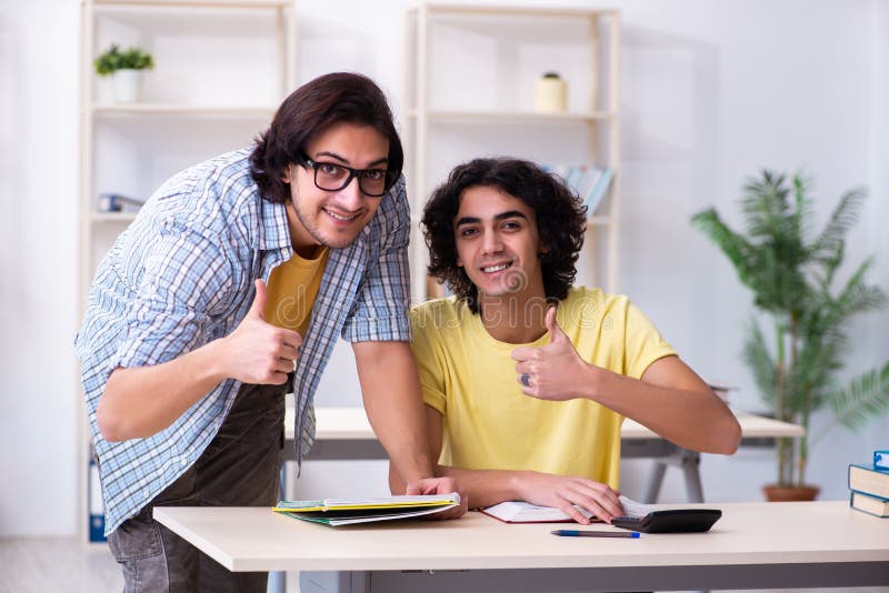 The Two Male Students in the Classroom Stock Photo - Image of cheerful ...