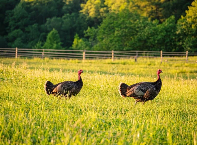 Two Male Tom Turkeys Displaying Their Vibrant Plumage Stock Image ...