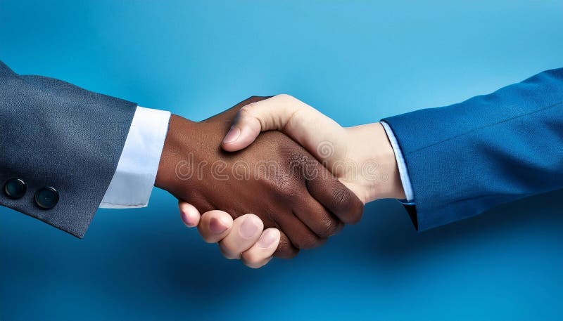 Two Males Handshake in Front of a Blue Office Wall Stock Illustration ...