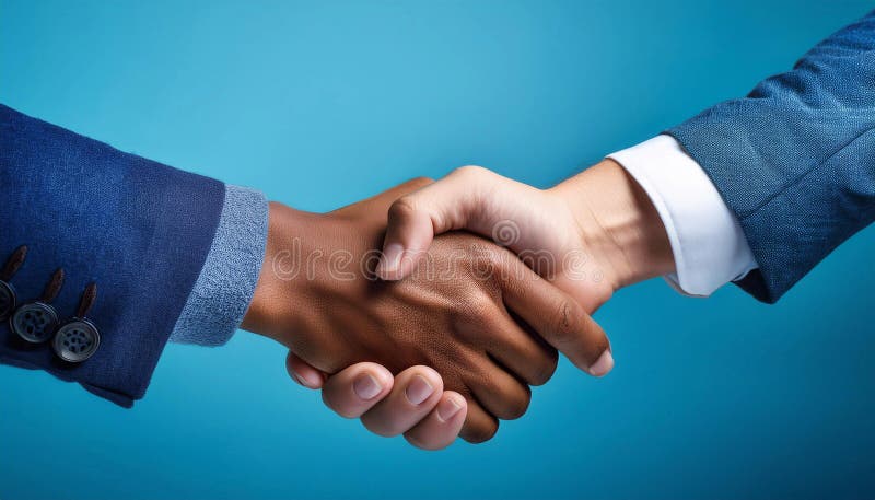Two Males Handshake in Front of a Blue Office Wall Stock Illustration ...