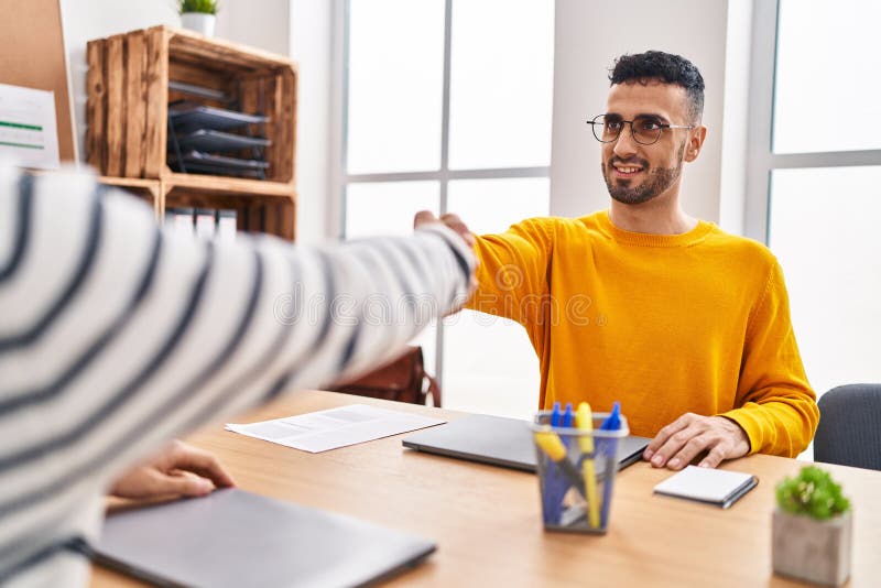 Two Man Business Workers Shake Hands at Office Stock Image - Image of ...