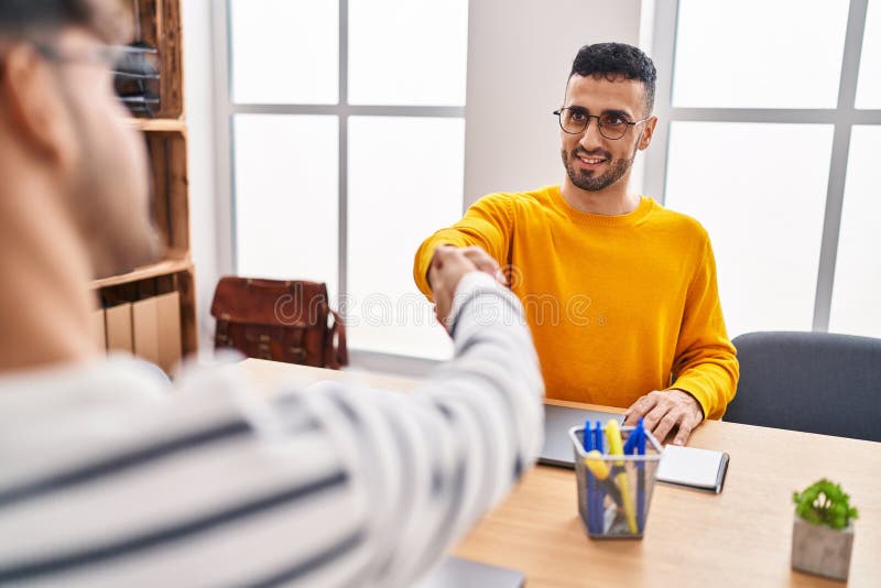 Two Man Business Workers Shake Hands at Office Stock Photo - Image of ...