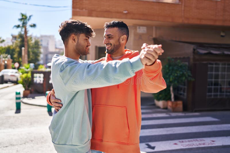 Two Man Couple Smiling Confident Dancing at Street Stock Photo - Image ...