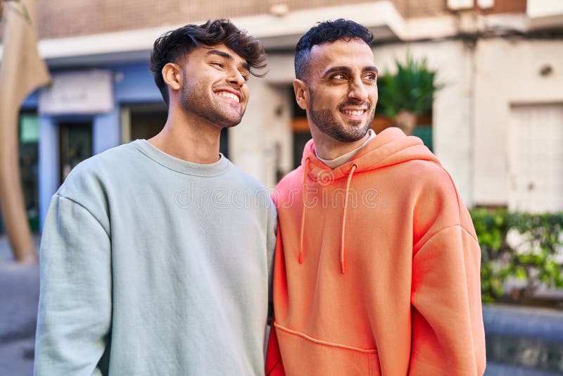 Two Man Couple Standing Together at Street Stock Image - Image of enjoy ...