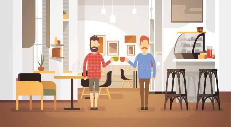 Two Man Drink Coffee Modern Cafe Interior Restaurant Stock Vector ...