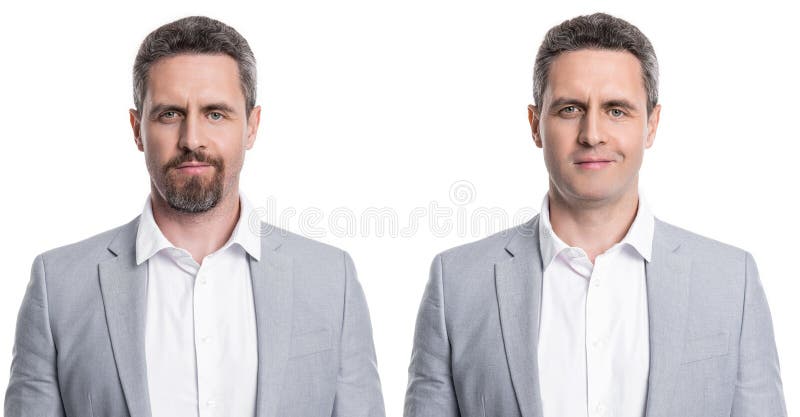 Two Man Face Shaven Comparison before and after in Studio. Man Face ...