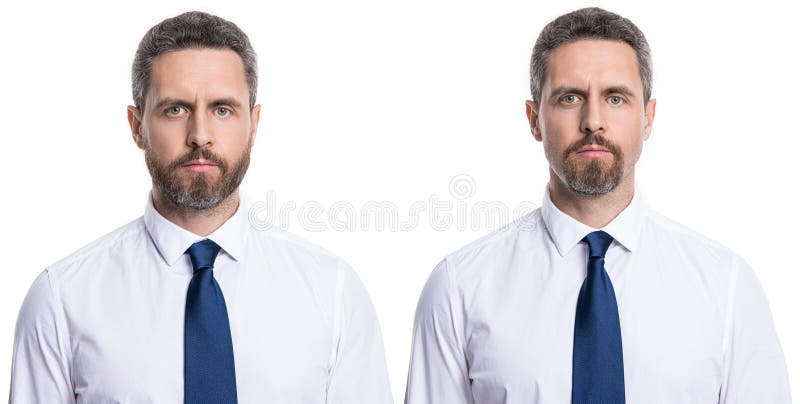 Two Guy Face Stubble Collage before and after Isolated on White. Guy ...