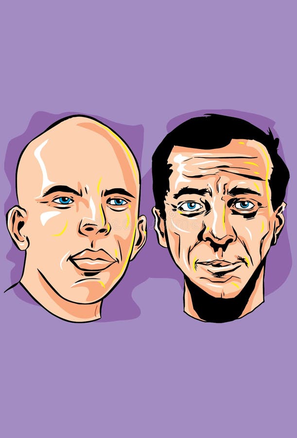 Two Man Faces, with Hair and Bald Stock Illustration - Illustration of ...