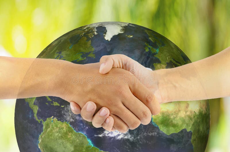 Man Hand Shaking with Earth Background, Stock Image - Image of elements ...