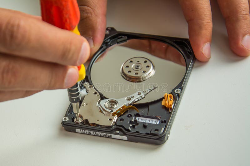 Fixing Hard Disc Using Screwdriver, Close-up Stock Image - Image of ...