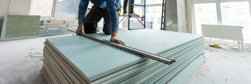 Two Man Help for Ceiling House Construction Stock Image - Image of ...