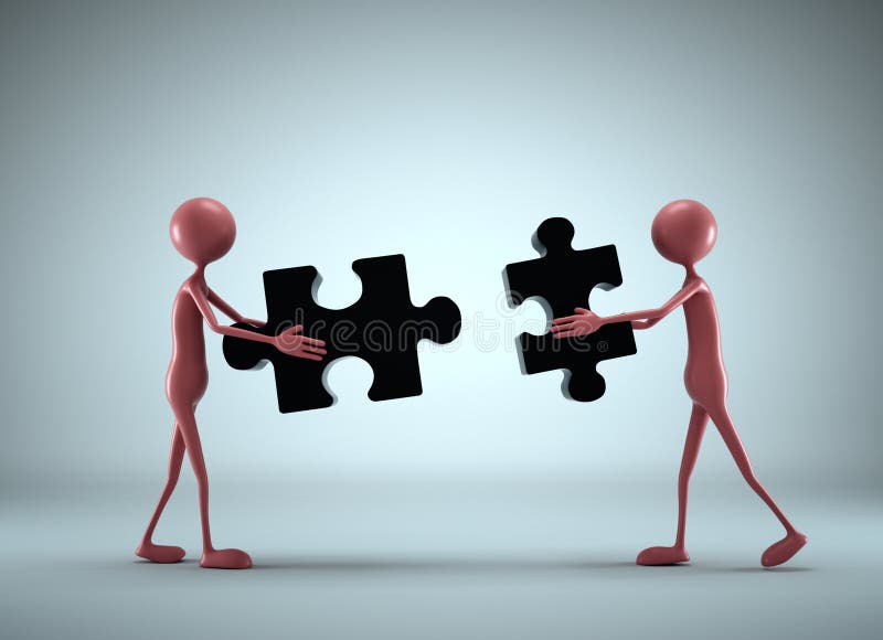 Two Man with Puzzle Pieces. Concept of Teamwork Stock Illustration ...