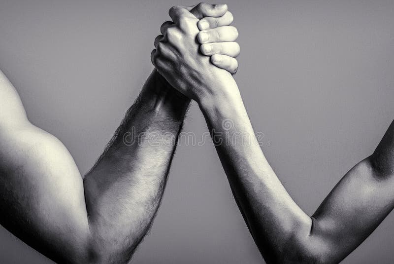 Two Man& X27;s Hands Clasped Arm Wrestling, Strong and Weak, Unequal ...