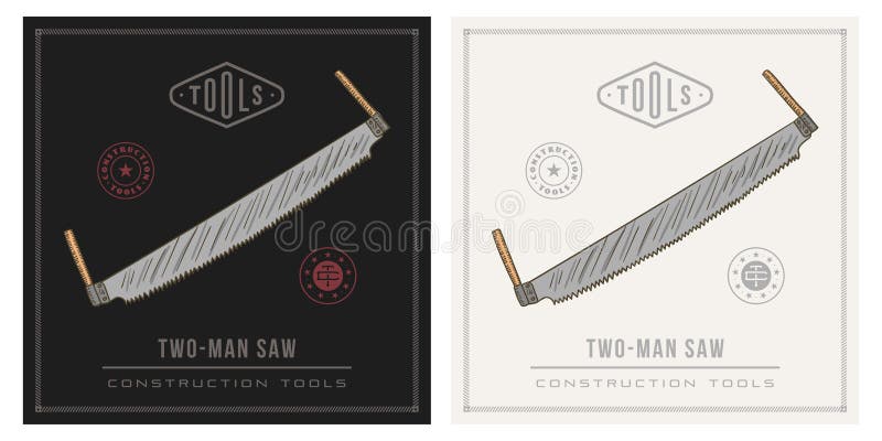 Two-man Saw Retro Construction Tools Logo Stock Vector - Illustration ...