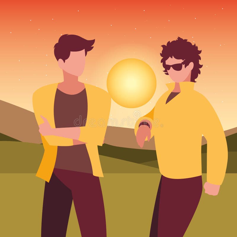 Two Man Standing in the Outdoors Stock Vector - Illustration of casual ...