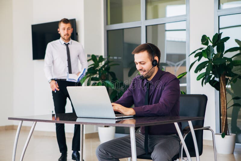 Two Man Working in Call Center Stock Image - Image of financier ...