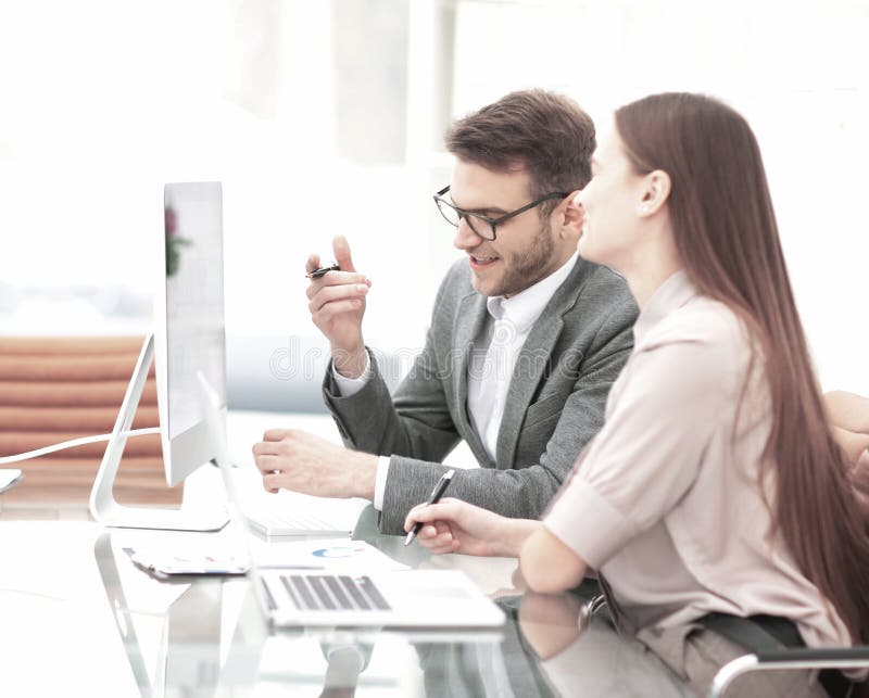 Two Managers in a Business Meeting Analyzing Data Stock Photo - Image ...