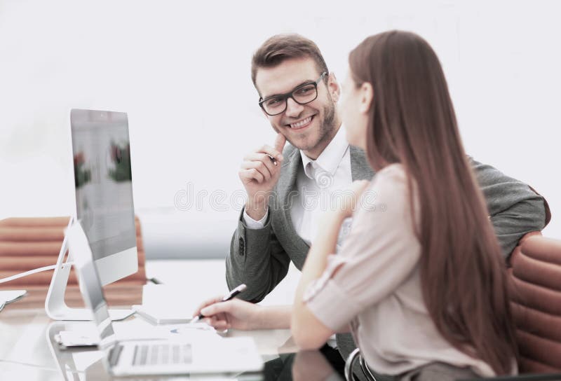 Two Managers in a Business Meeting Analyzing Data Stock Image - Image ...