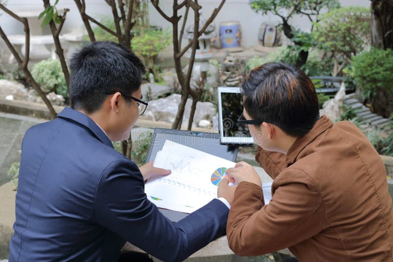 Two Managers are Discussing Their Work in Meeting Day at Public ...