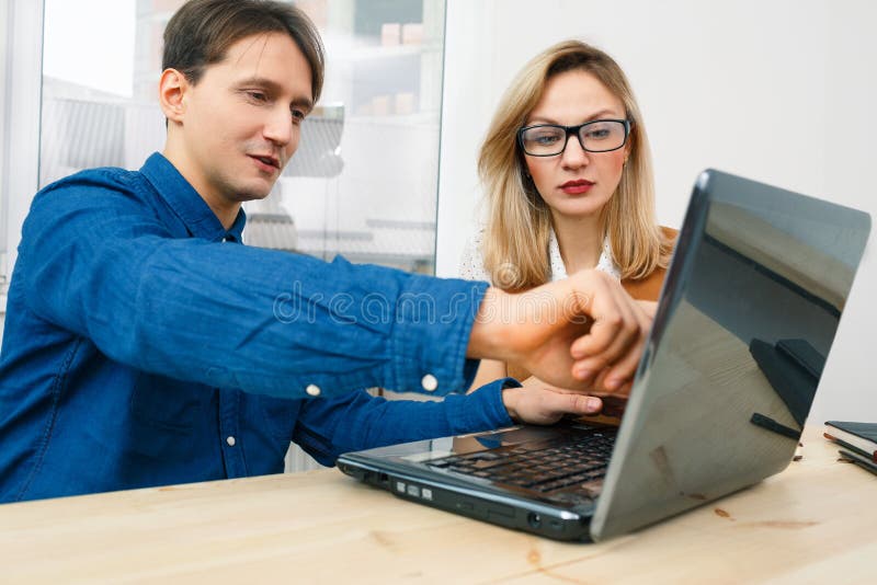 Two Managers Working Using Laptop in Office Stock Image - Image of ...