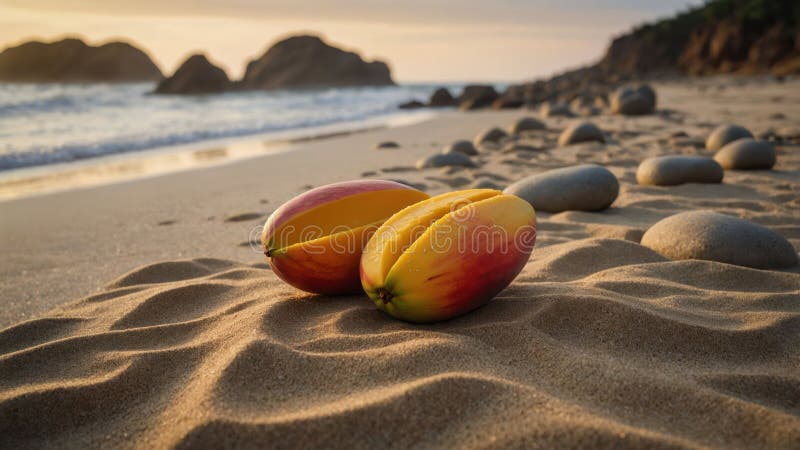 Juicy Mangoes on Tropical Beach at Sunset: Sweet Summer Treat Stock ...