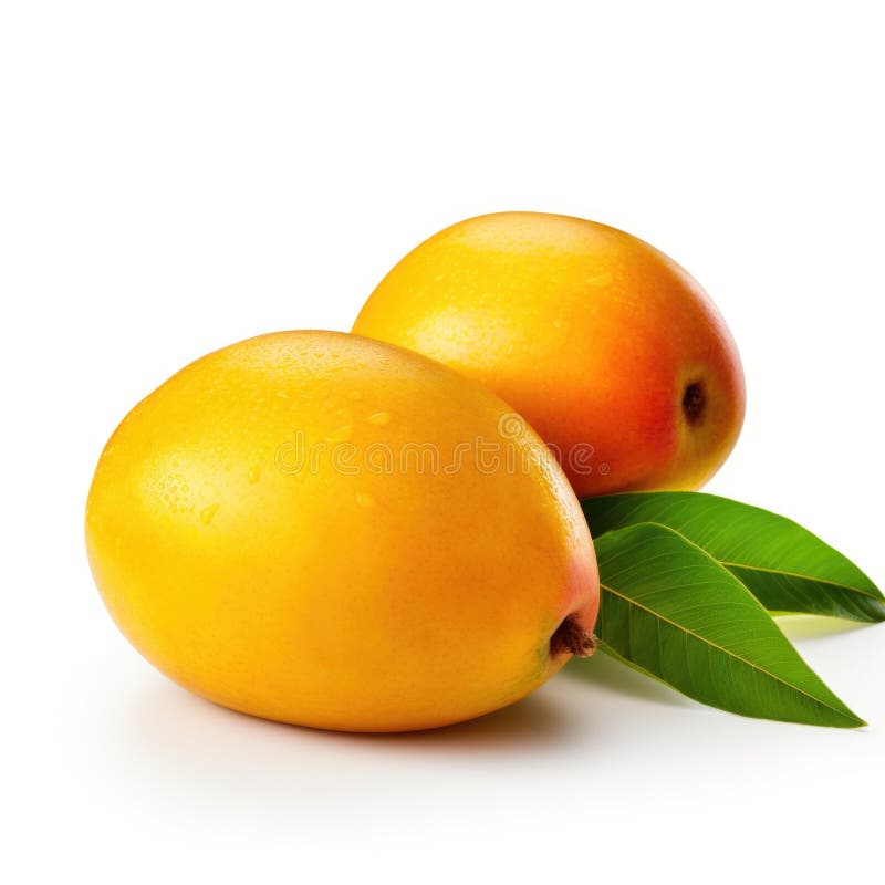 Two Mangos with Leaves on a White Surface Stock Illustration ...