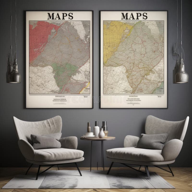 Two Maps in Empty Room Generative AI Stock Illustration - Illustration ...