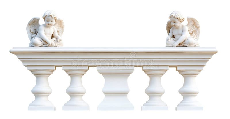 Two Marble Angel Sculptures on Ornate Pedestal Stock Illustration ...
