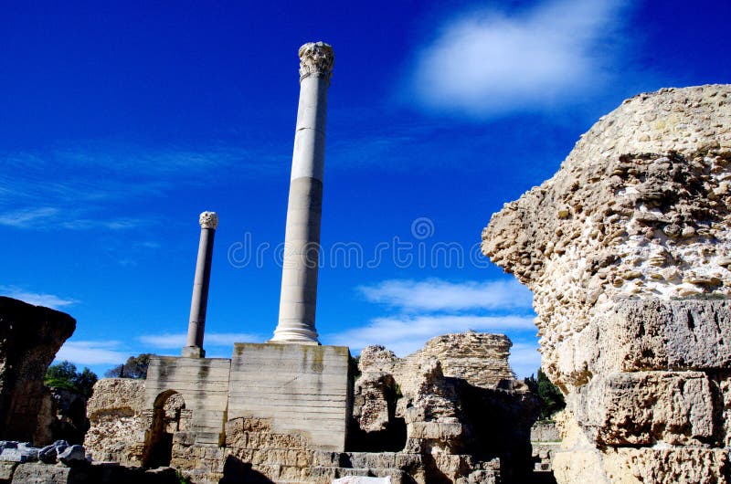 Two Marble Pillars and Blue Sky in Carthage, Tunisia Stock Photo ...